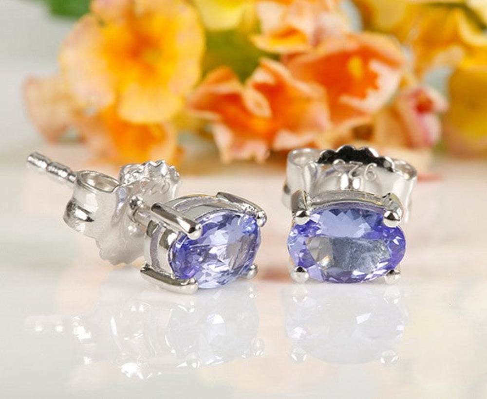 Tansanit Ohrstecker 6 x 4 mm (Sterling Silber 925) – Skielka Designschmuck